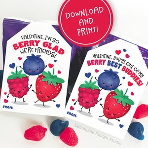 Kids Valentine Tags for School Berry Fruit Snack Valentine - Etsy