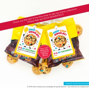 Printable Cookie Birthday Treat Tag Classroom Treat Bag Tag Chocolate ...