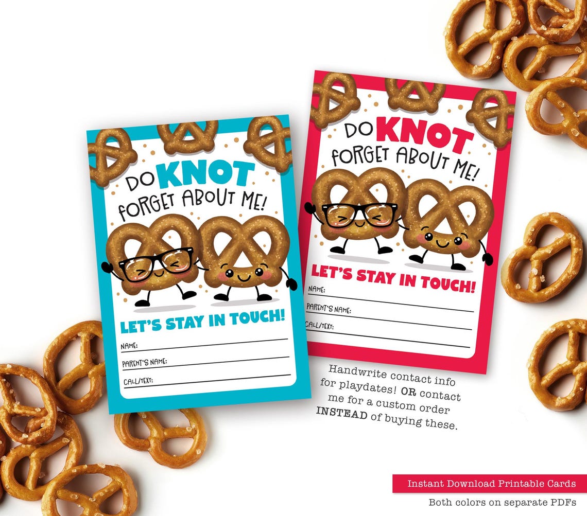 Playdate Card Last Day of School Printable Pretzel Do KNOT Forget ...