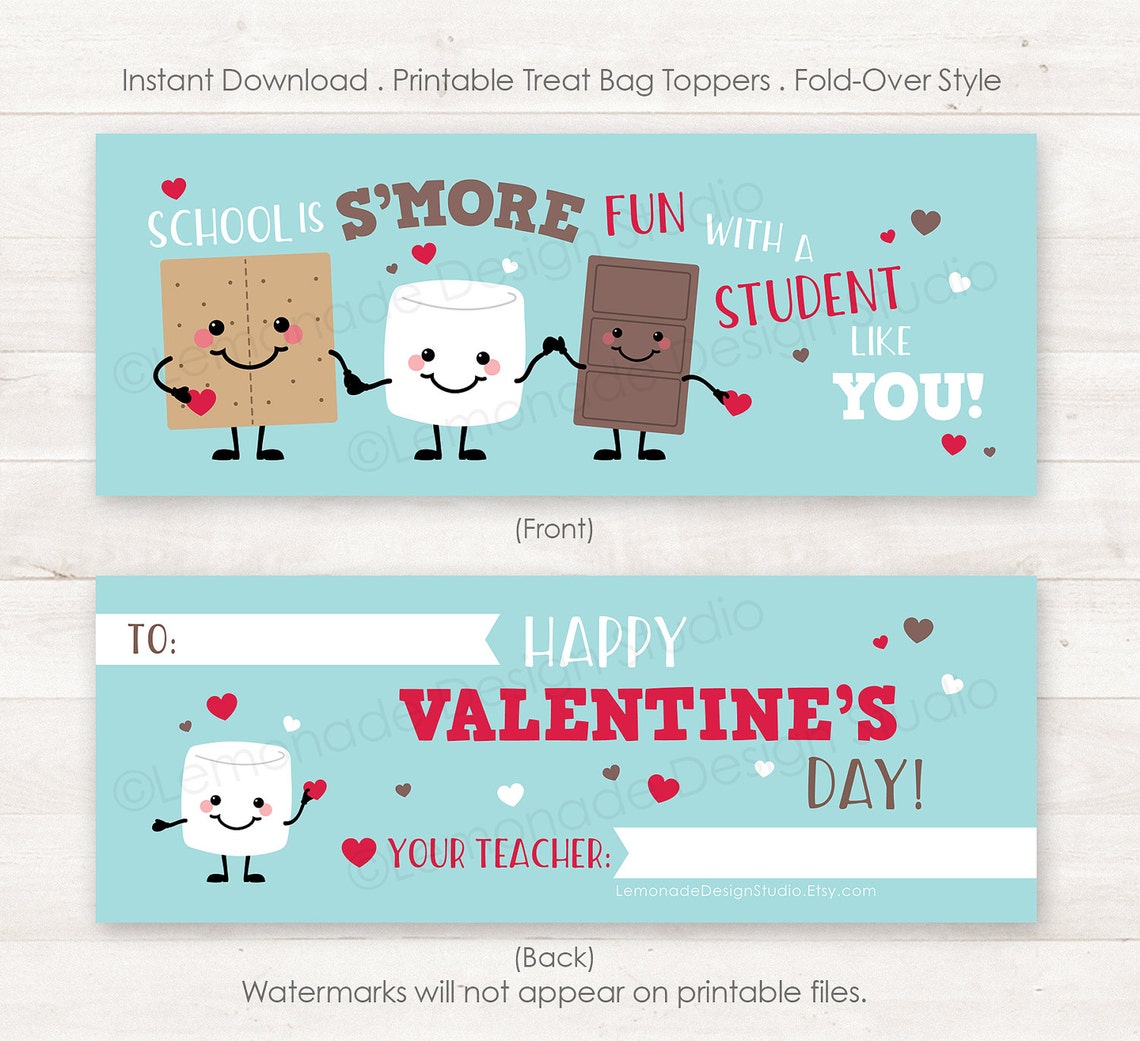 PRINTABLE Teacher Classroom Valentines Smores Valentine Treat - Etsy