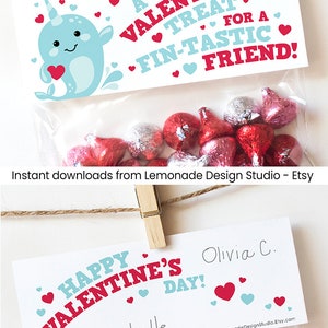 PRINTABLE Valentines for Kids Valentine Treat Bag Toppers, Narwhal ...
