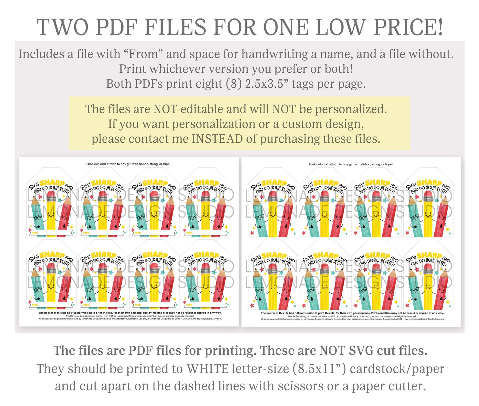 Printable Testing Day Pencil Tags for Students Good Luck Gift State ...