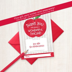 Printable Teacher Thank You Gift Card Holder Appreciation End of the ...
