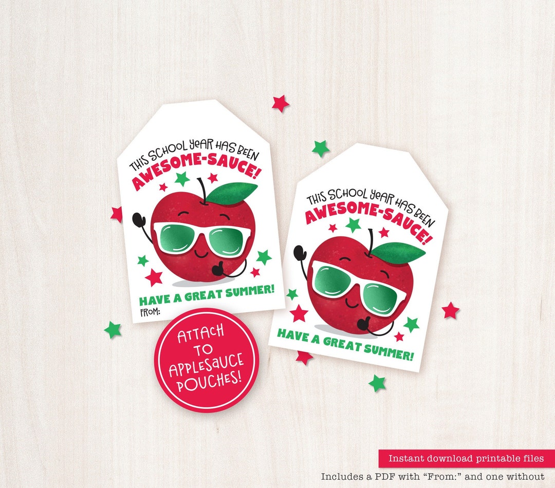 Printable Last Day of School Tag Classroom Treat Tag Applesauce Pouch ...