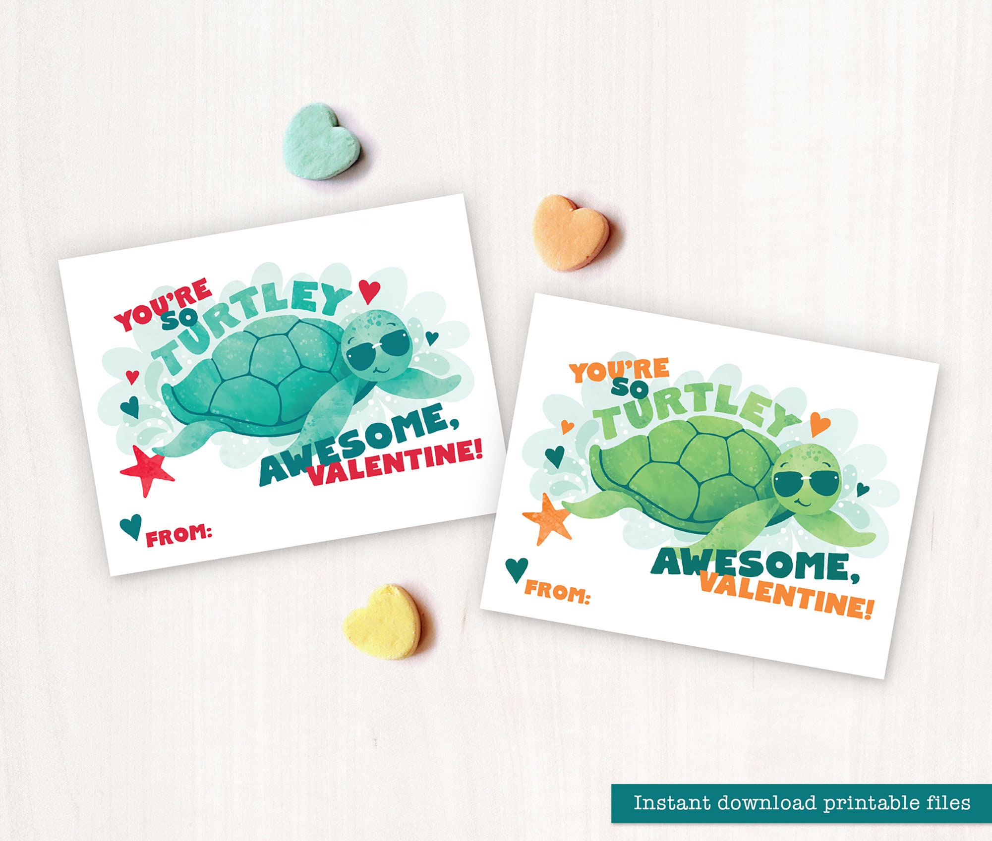 PRINTABLE Turtle Valentine's Cards for Kids Turtle | Etsy