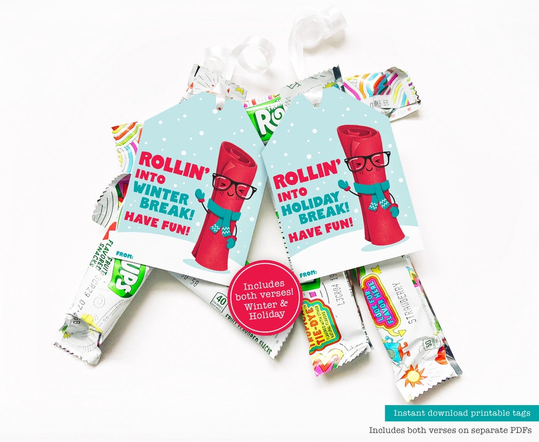 Printable Holiday Fruit Roll up Tags Classroom Treat Bag Holiday Tags ...