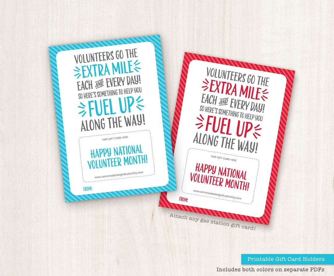 Volunteer Appreciation PRINTABLE Gas Gift Card Holder Thank You Card ...