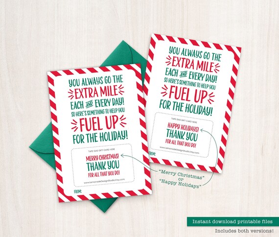 PRINTABLE Gas Gift Card Holder Christmas Gift for Teacher Thank You ...