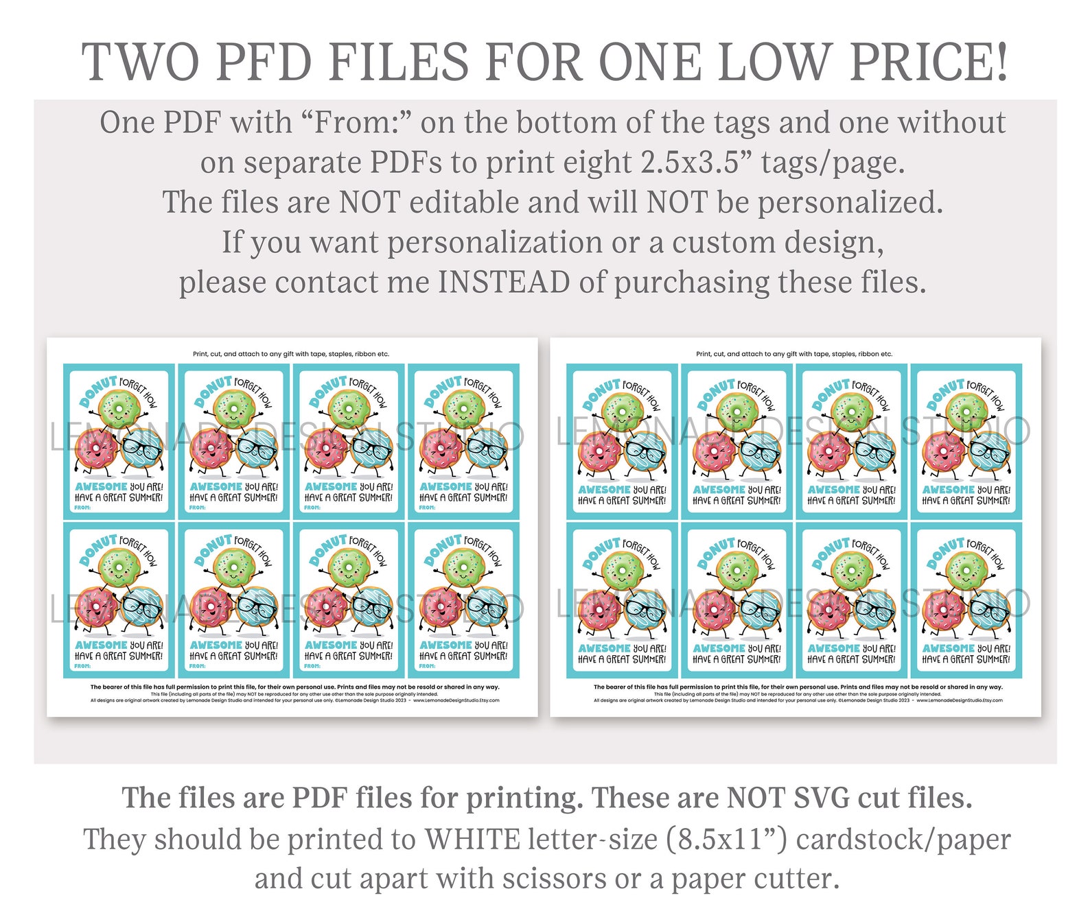 Last Day of School Printable Tag Classroom Treat Tag Donut Tags Summer ...