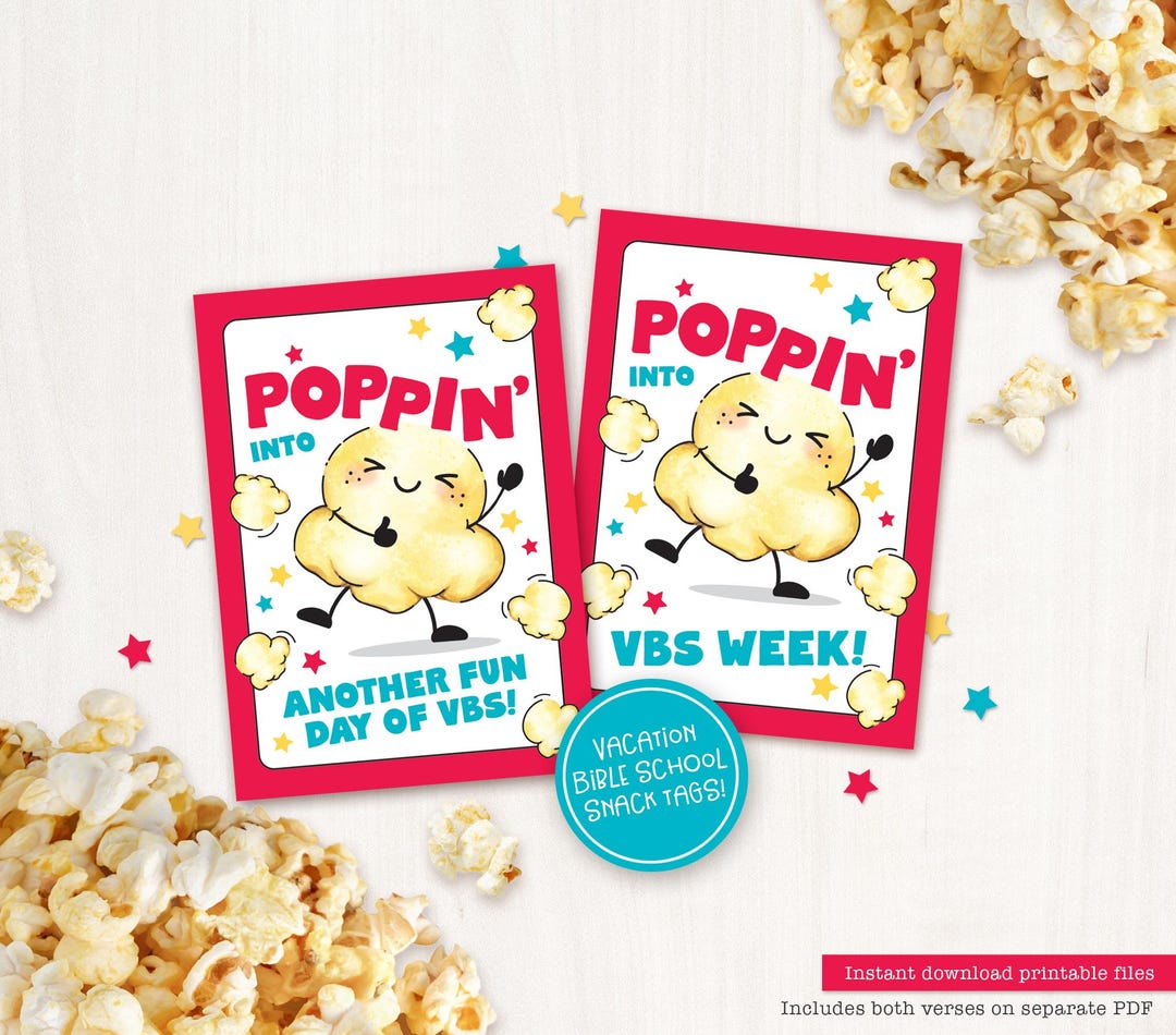 Printable VBS Popcorn Tag Summer Vacation Bible School Snack Tag Card ...