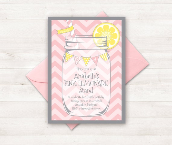 Pink Lemonade Invitation Printable, Lemonade Stand Invitation, Lemonade ...