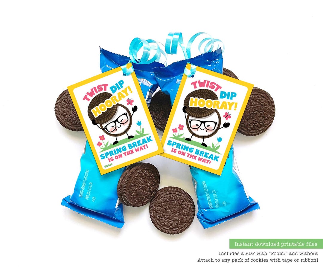 Spring Break Treat Tag Printable Sandwich Cookie Tag Easter Vacation ...