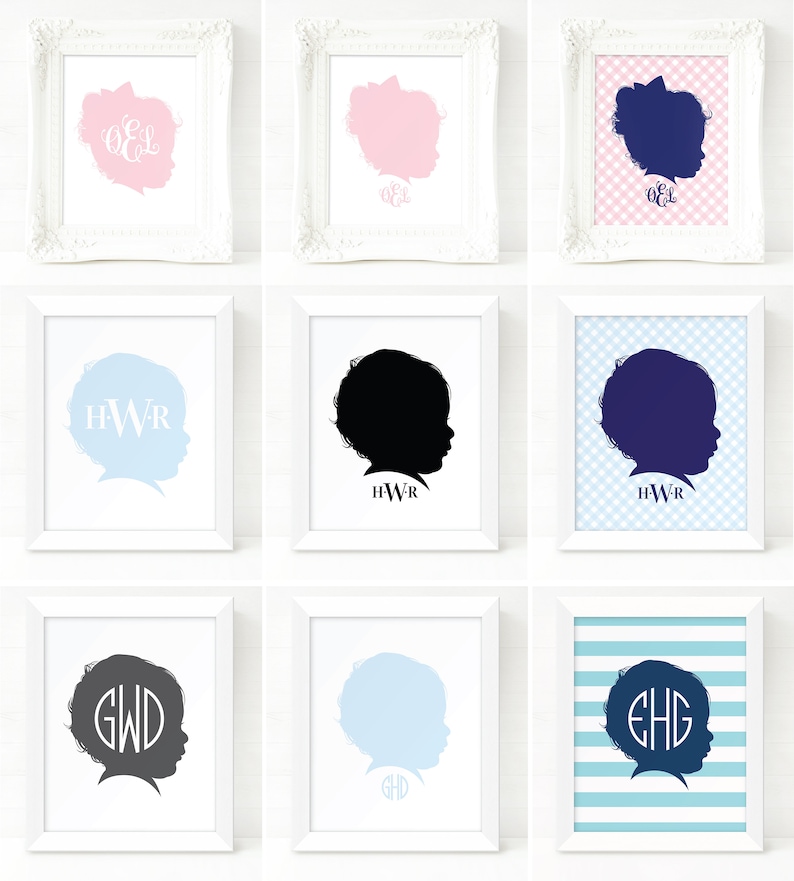 CUSTOM Portrait Silhouette Printable Monogram Silhouette - Etsy