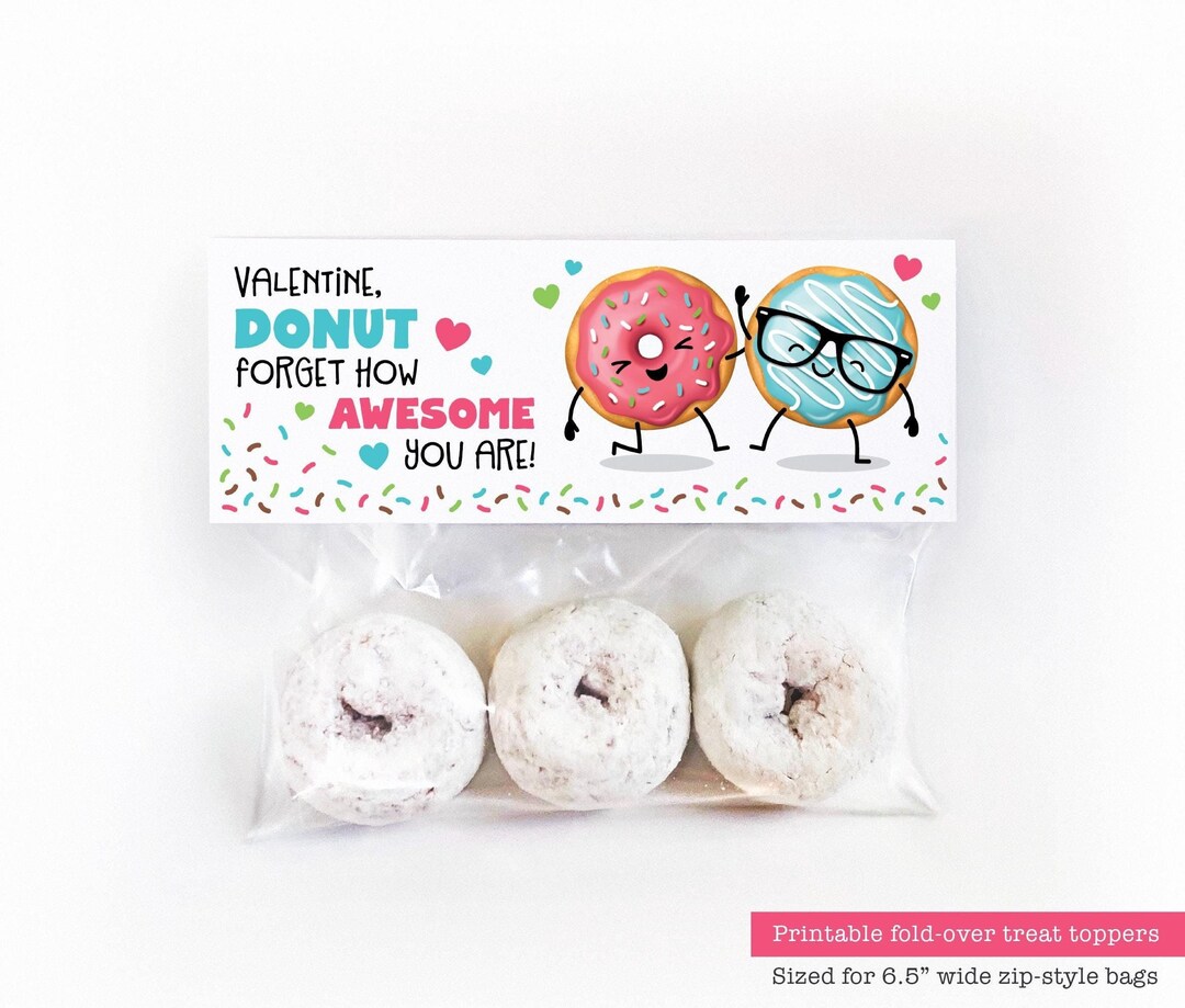 PRINTABLE Donut Valentine Treat Bag Topper for Valentines Day Classroom ...