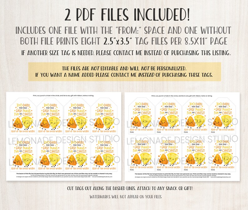 Printable 100th Day of School Tags for Students Snack Tag - Etsy