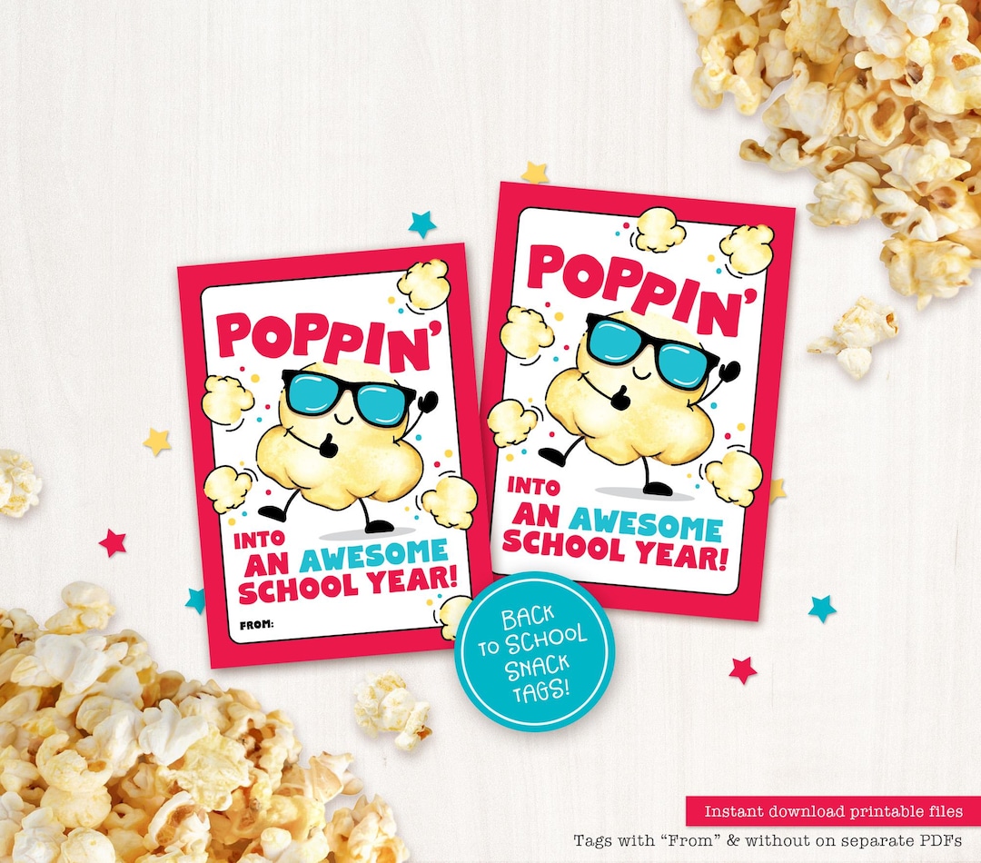 Printable Back to School Popcorn Tags First Day of School Snack Tags ...