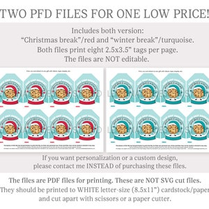 Printable Christmas Cookie Tags Classroom Treat Bag Holiday Tags ...