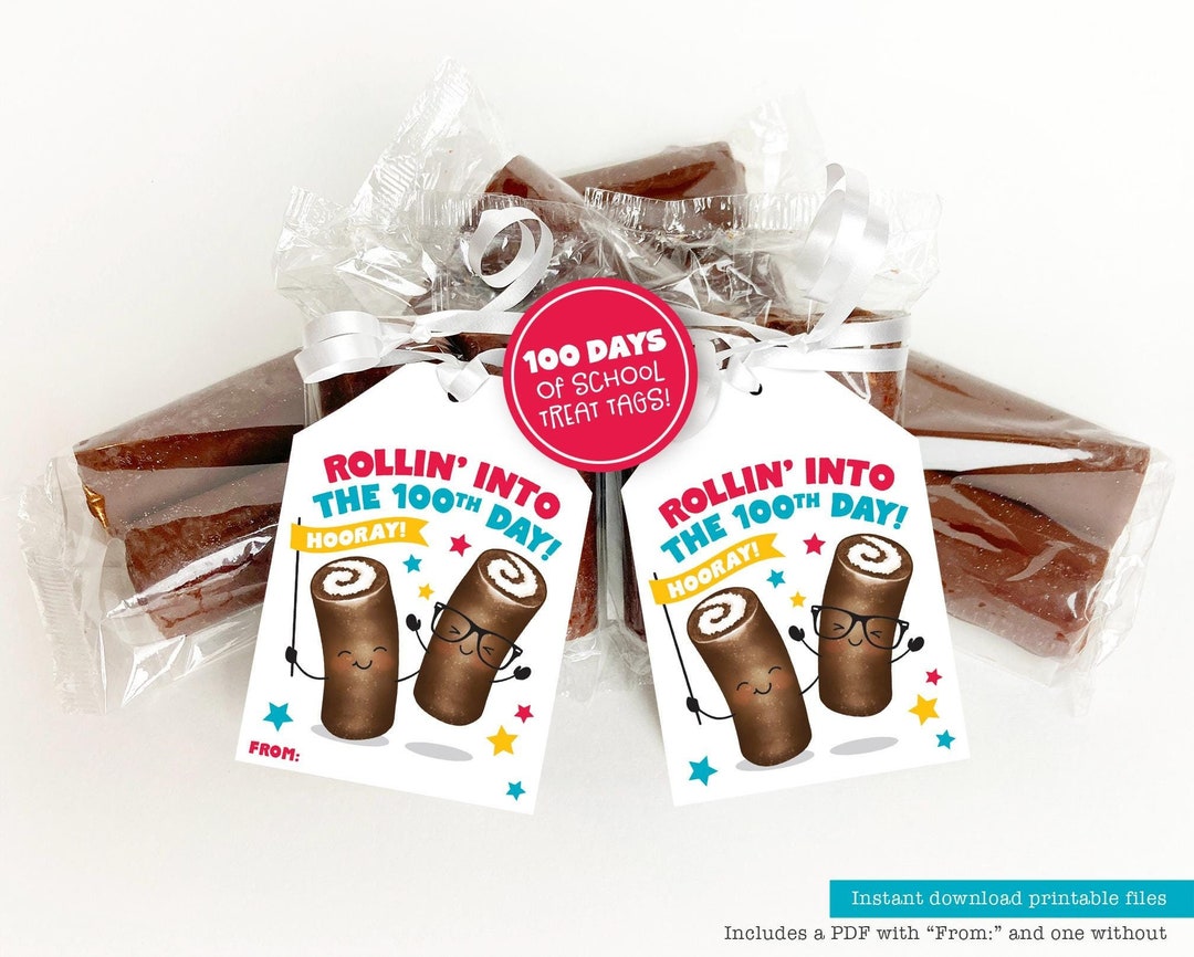 100 Days of School Printable Treat Tag Swiss Cake Roll Classroom Gift ...