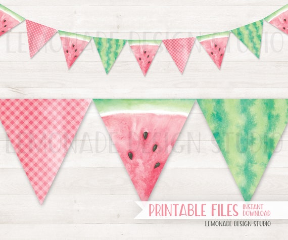 Watermelon Banner, PRINTABLE Watermelon Birthday Banner, Watercolor ...