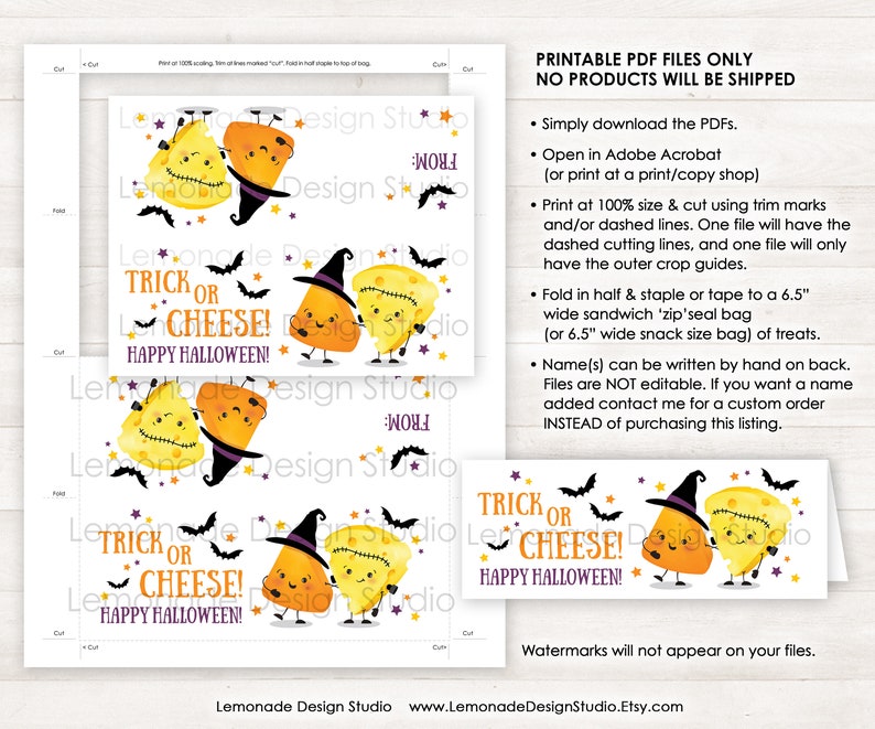 Printable Halloween Class Favors Treat Bag Toppers Cheese - Etsy