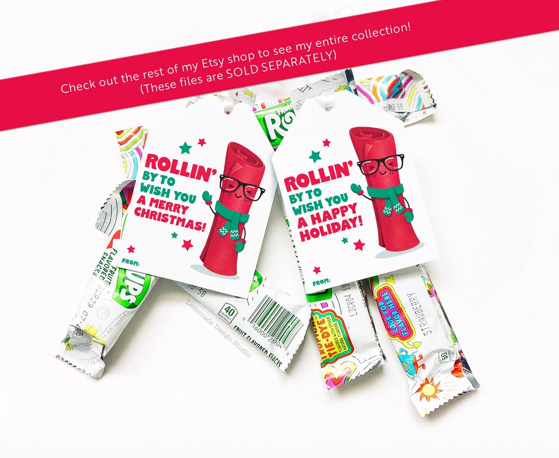 Printable Holiday Fruit Roll up Tags Classroom Treat Bag Holiday Tags ...