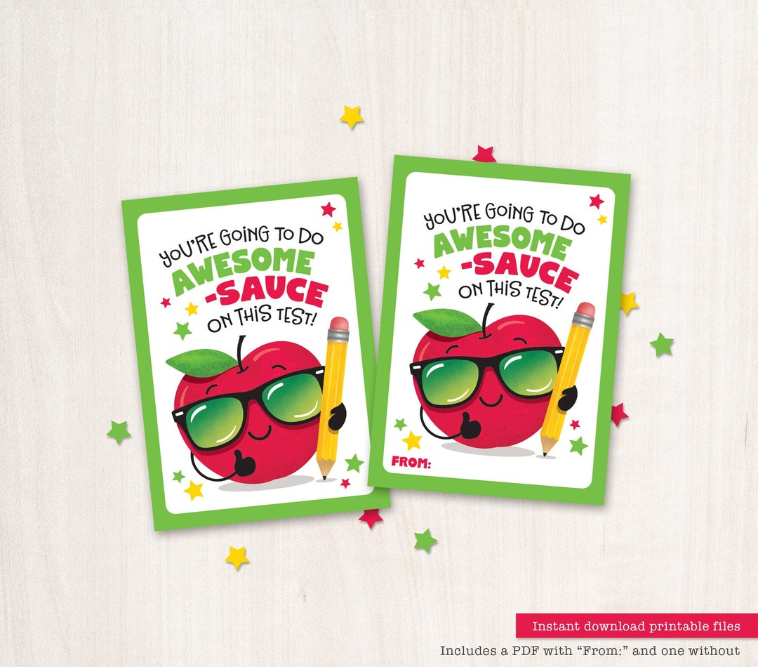 Printable Testing Day Snack Tag Classroom Applesauce Pouch Awesomesauce ...