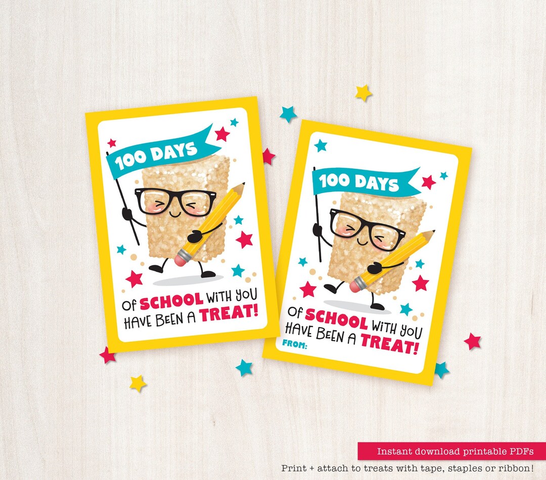 100 Days of School Printable Tag Crispy Rice Treats Classroom Gift for ...