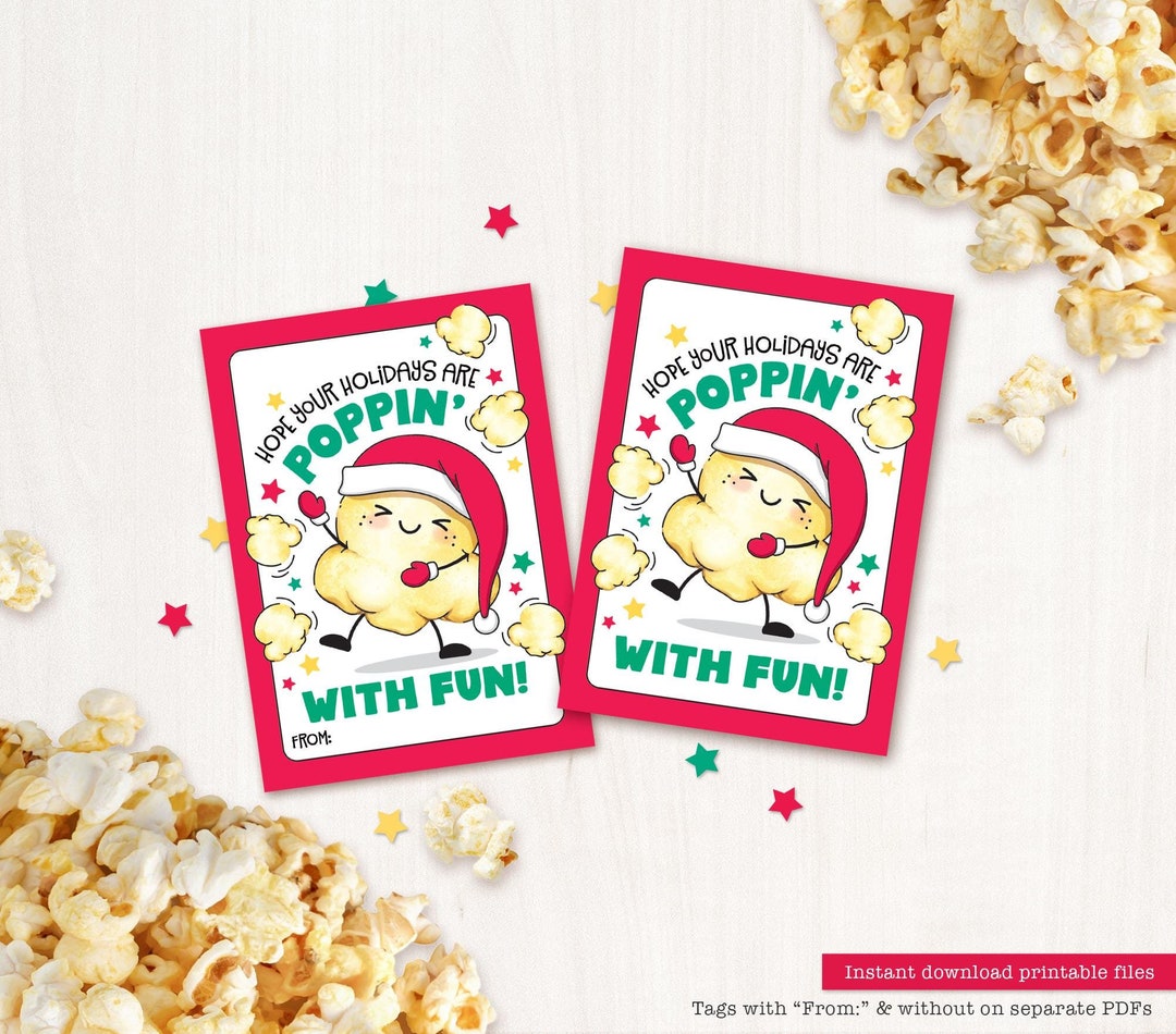 Printable Holiday Popcorn Tags for Classroom Treat Bags, Christmas ...