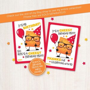 Printable Birthday Snack Tag Classroom Birthday Treat Tag Cheese Snack ...