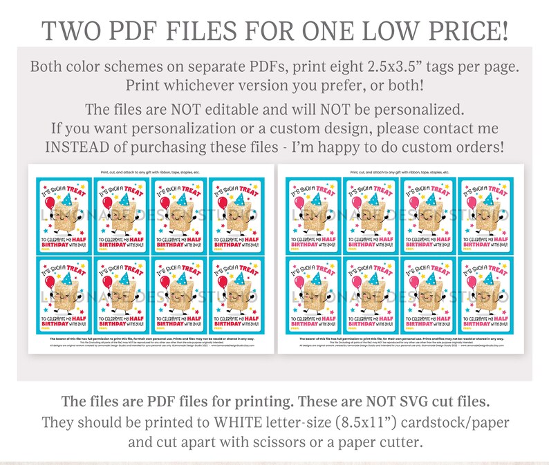 HALF BIRTHDAY Printable Treat Tag for Crispy Rice Treats Classroom ...