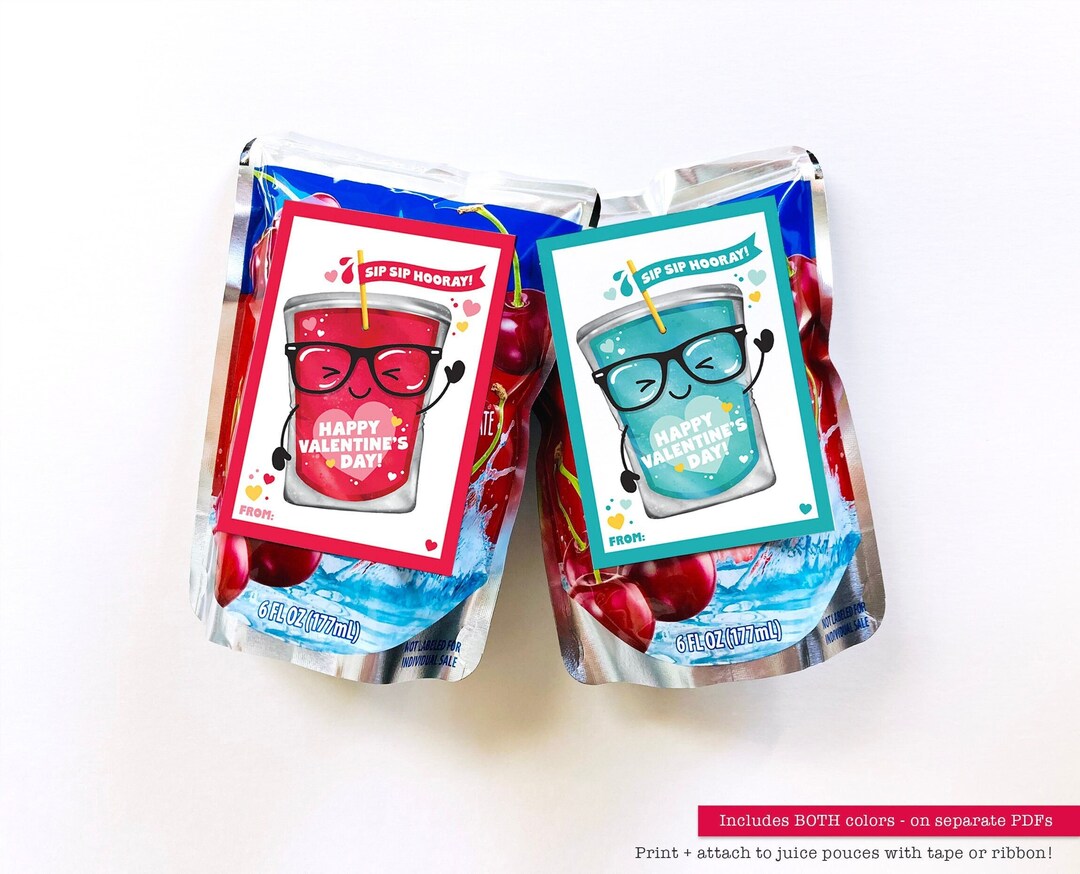 Printable Classroom Valentines for Kids Juice Pouch Tags Valentine ...