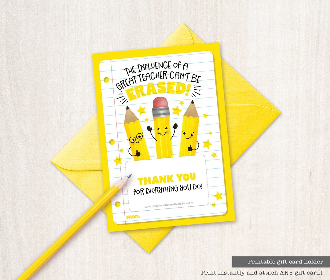 Teacher Appreciation Week Gift PRINTABLE Gift Card Holder Teacher Gift ...