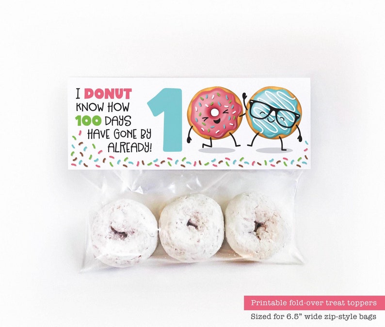 Printable 100th Day of School Donut Treat Tags for Students Snack Back ...