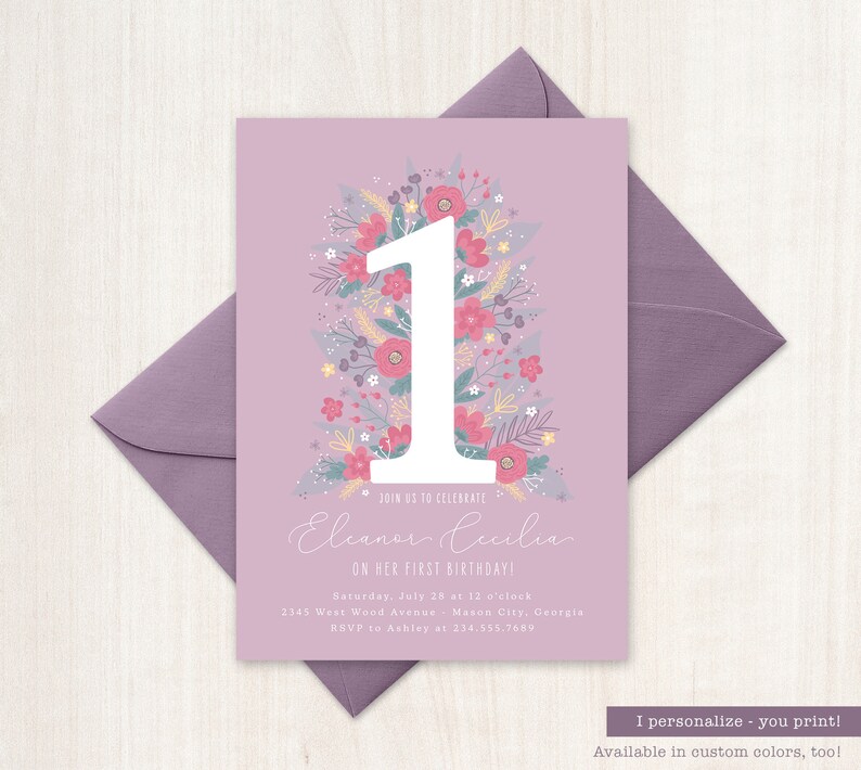Printable First Birthday Invitation Girl Birthday Invite Pink - Etsy