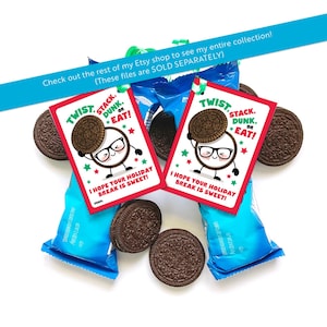 Printable Christmas Cookie Tags Classroom Treat Bag Holiday Tags ...