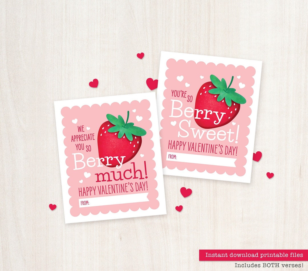 PRINTABLE Strawberry Valentine's Day Cards for Students or Teachers ...