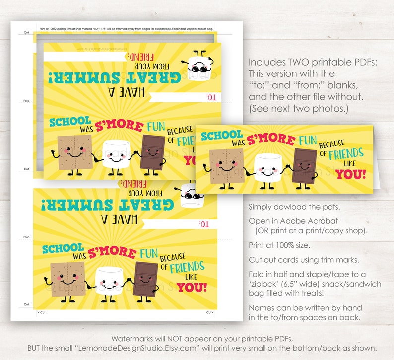 PRINTABLE End Year Gift Tags, Smores Tags, S'mores Favor Tags, Summer ...