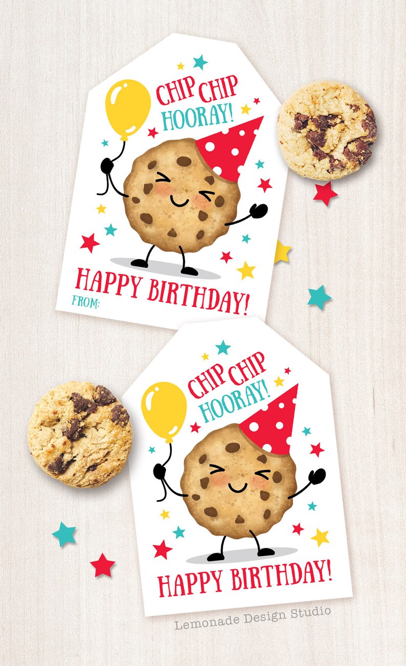 Printable Birthday Gift Tags Treat Bag Chocolate Chip Cookie Tags ...