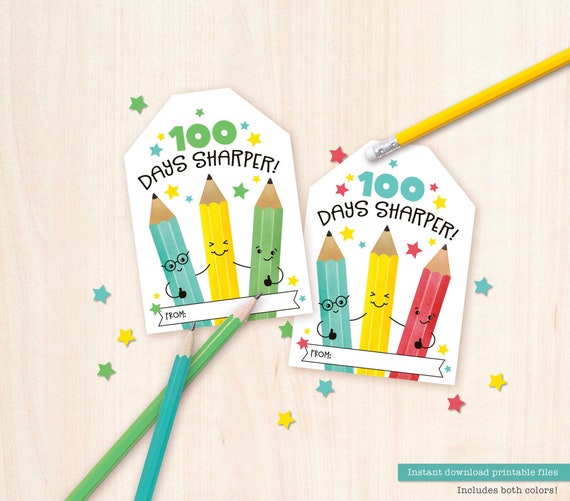 Printable 100th Day of School Tags for Students Pencil Tag Classroom ...