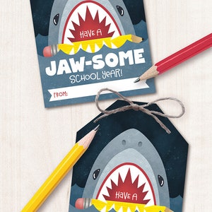 Printable Back to School Gift Tags for Students Shark Pencil Tag ...