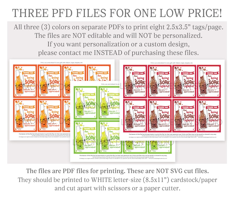 Printable Thank You Soda Tags Soda-lightful Tags Teacher Gift From ...