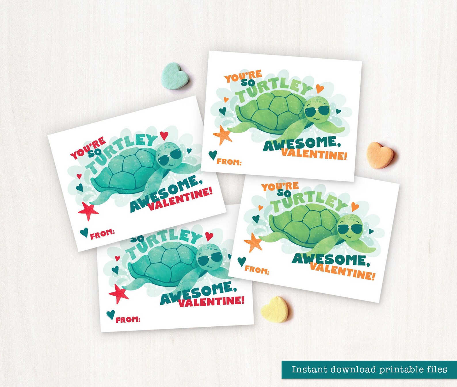PRINTABLE Turtle Valentine's Cards for Kids Turtle Valentines Classroom ...