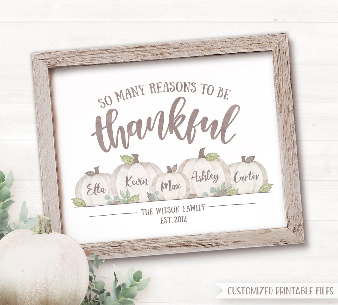Fall Printable Wall Art Thanksgiving Decor Personalized Family Pumpkin ...