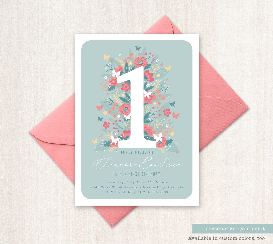 Butterfly Birthday Invitation First Birthday Invitation Girl | Etsy