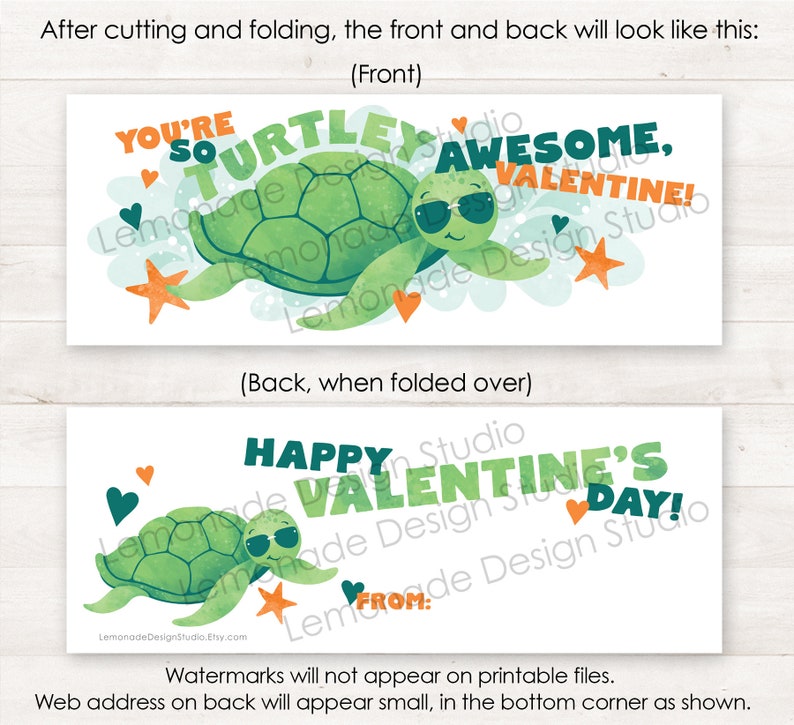 PRINTABLE Turtle Valentines for Kids Valentine Cards Treat Bag | Etsy
