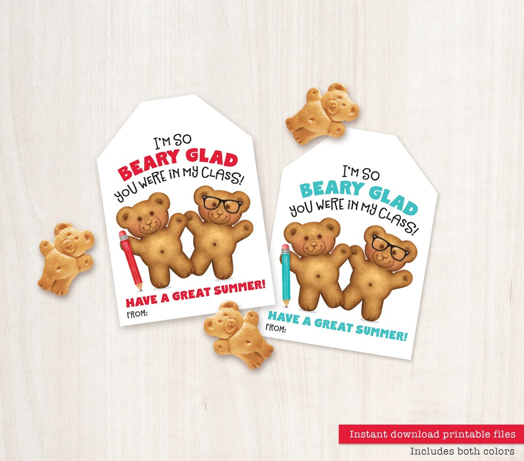 Last Day of School Printable Tag Classroom Treat Tag Teddy Bear Grahams ...