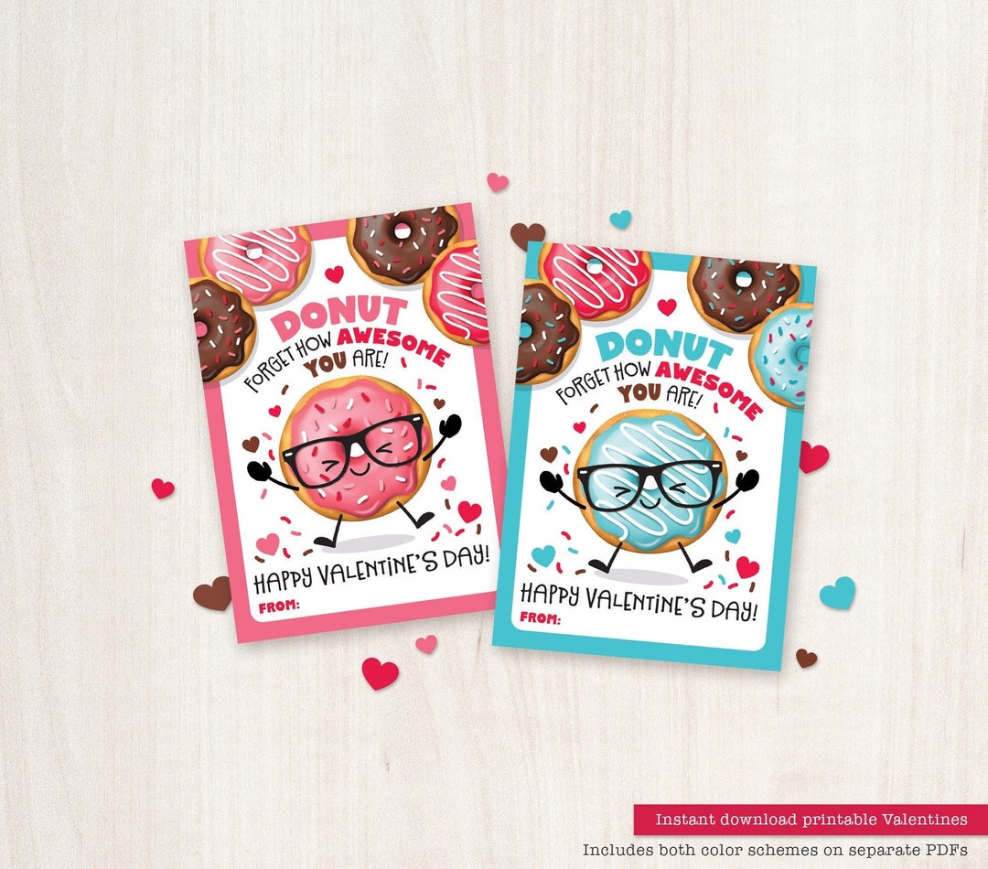 Kids Valentines Day Cards Donut Printable Valentine Treat Tags Kid ...