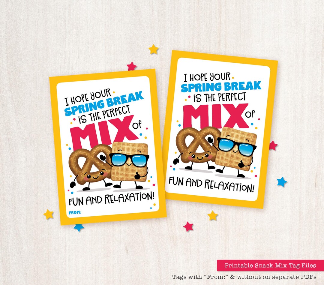 Printable Spring Break Snack Mix Tags Classroom Treat Tag for Student ...