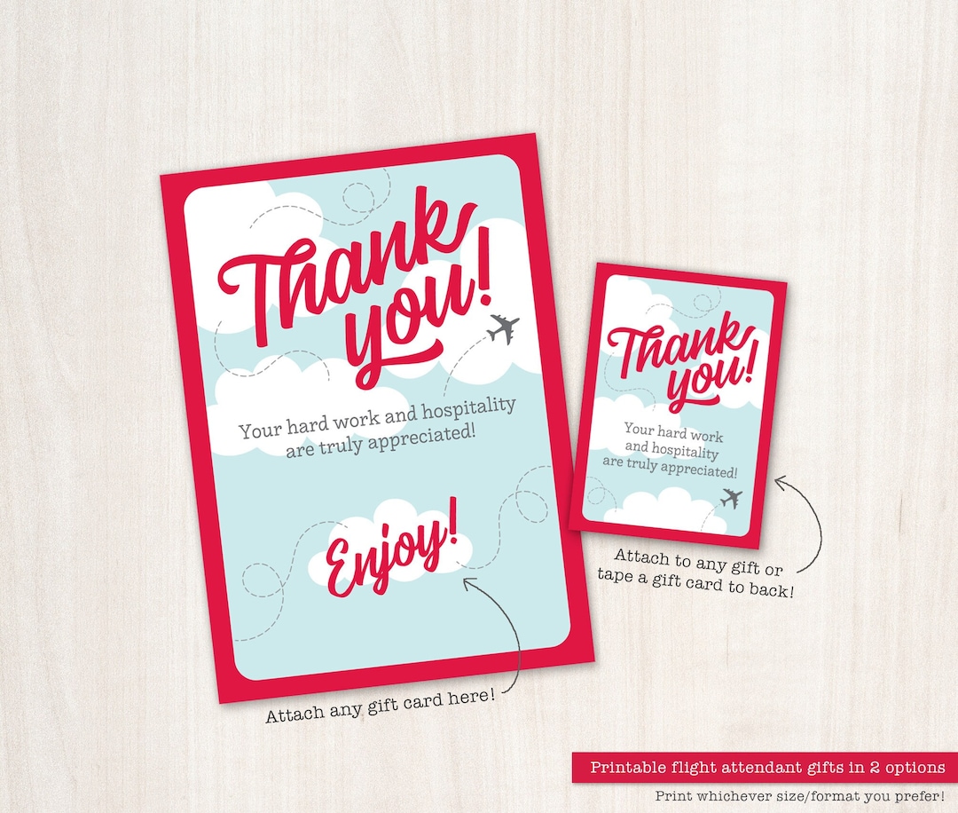 Flight Attendant Thank You Gift Card Holder Gift Tags Printable ...