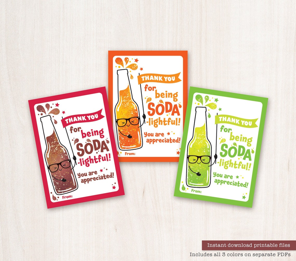 Printable Thank You Soda Tags Soda-lightful Tags Teacher Gift From ...